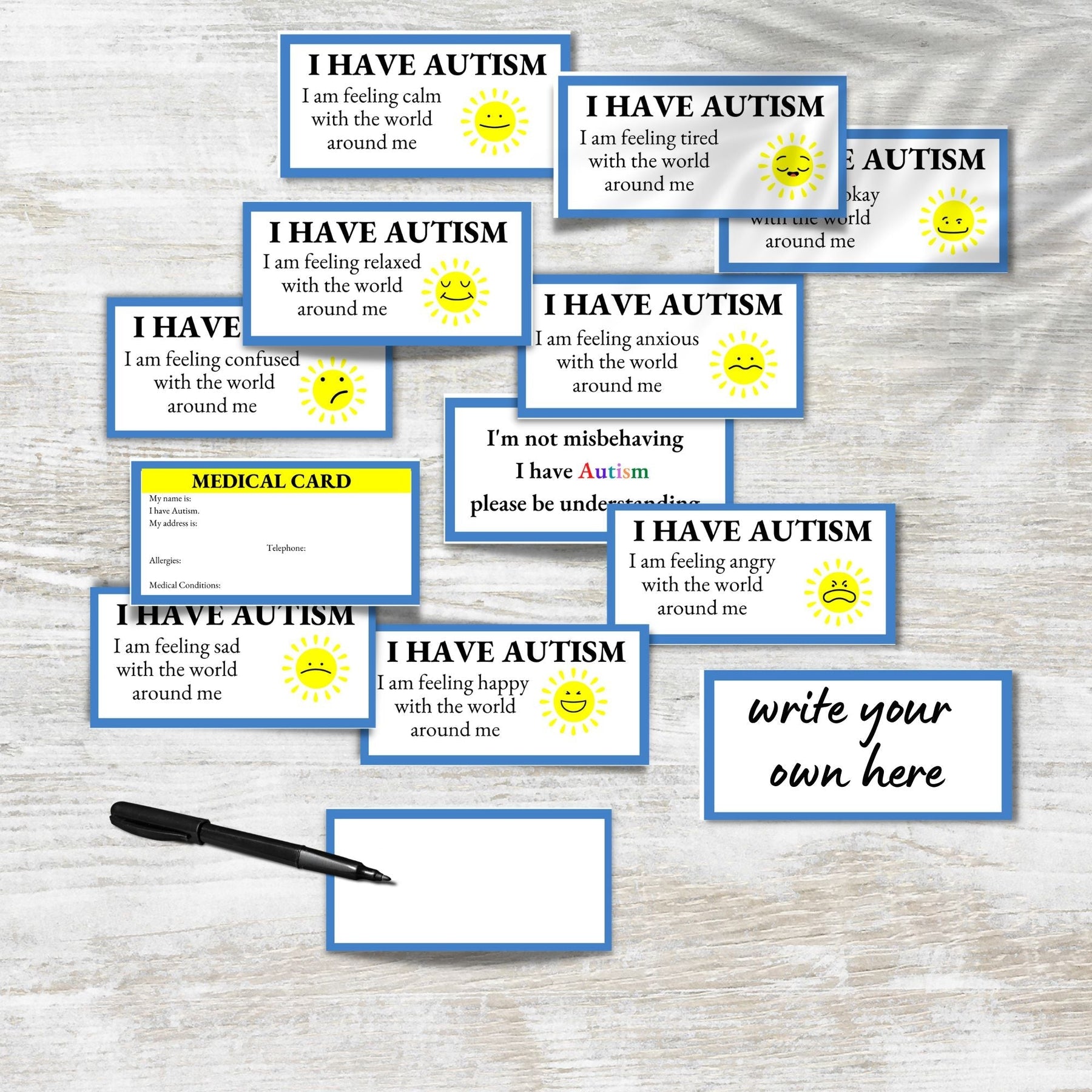 Autism Printable Medical ID and feelins Card - KY designX