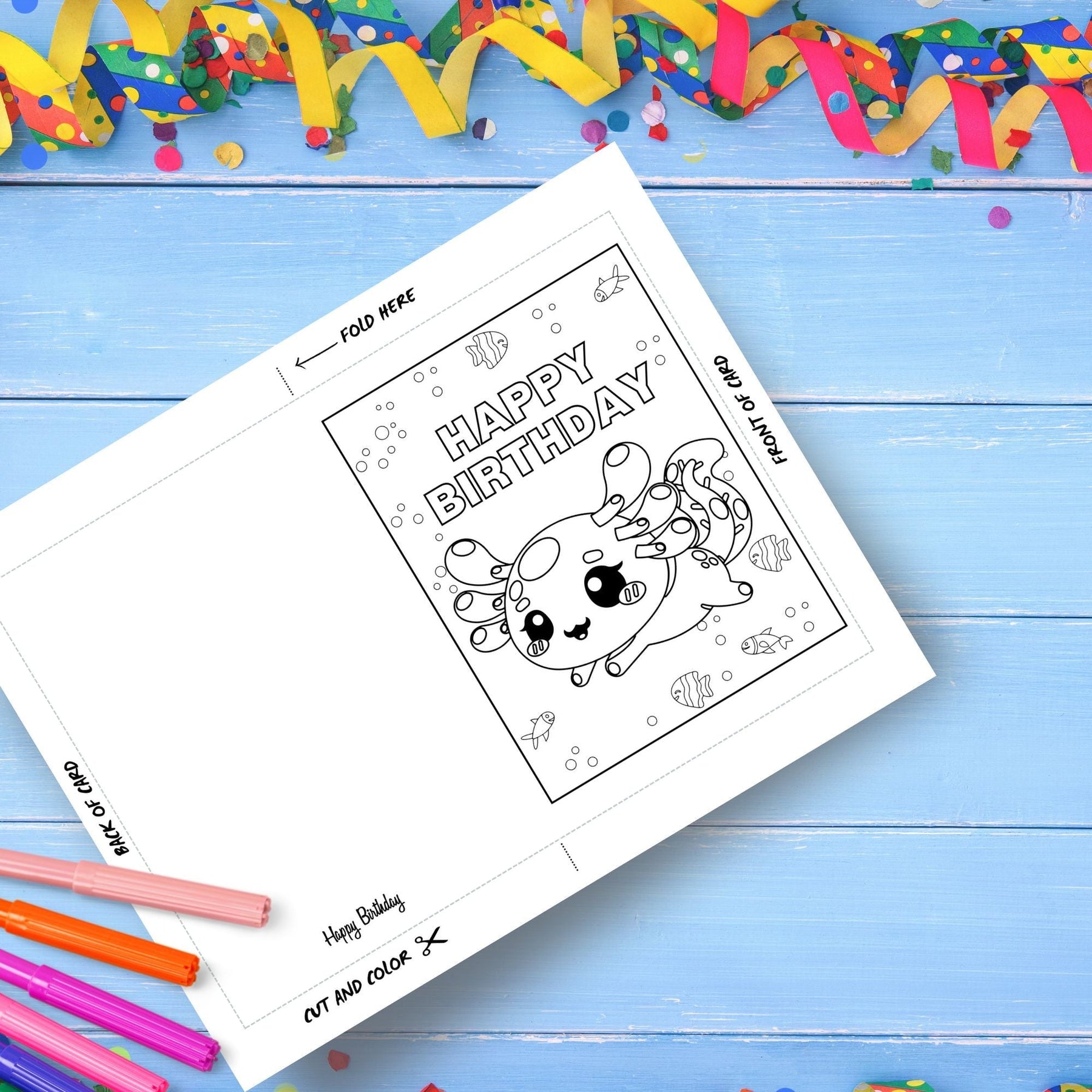 Axolotl Coloring Birthday Card for children - KY designX