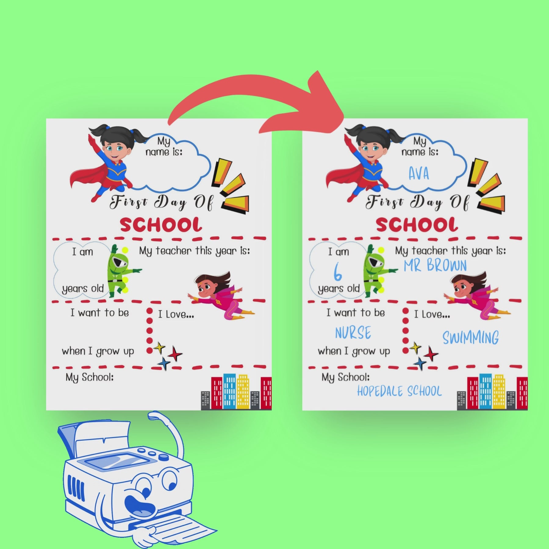 Free Superhero Girl First Day of School Poster - KY designX