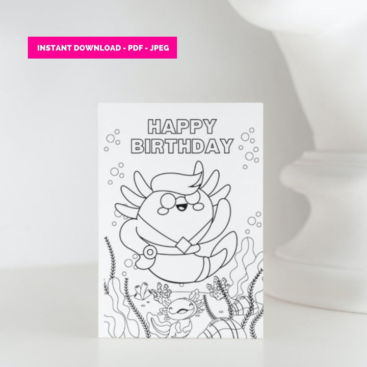 Printable Coloring Axolotl birthday cards - KY designX