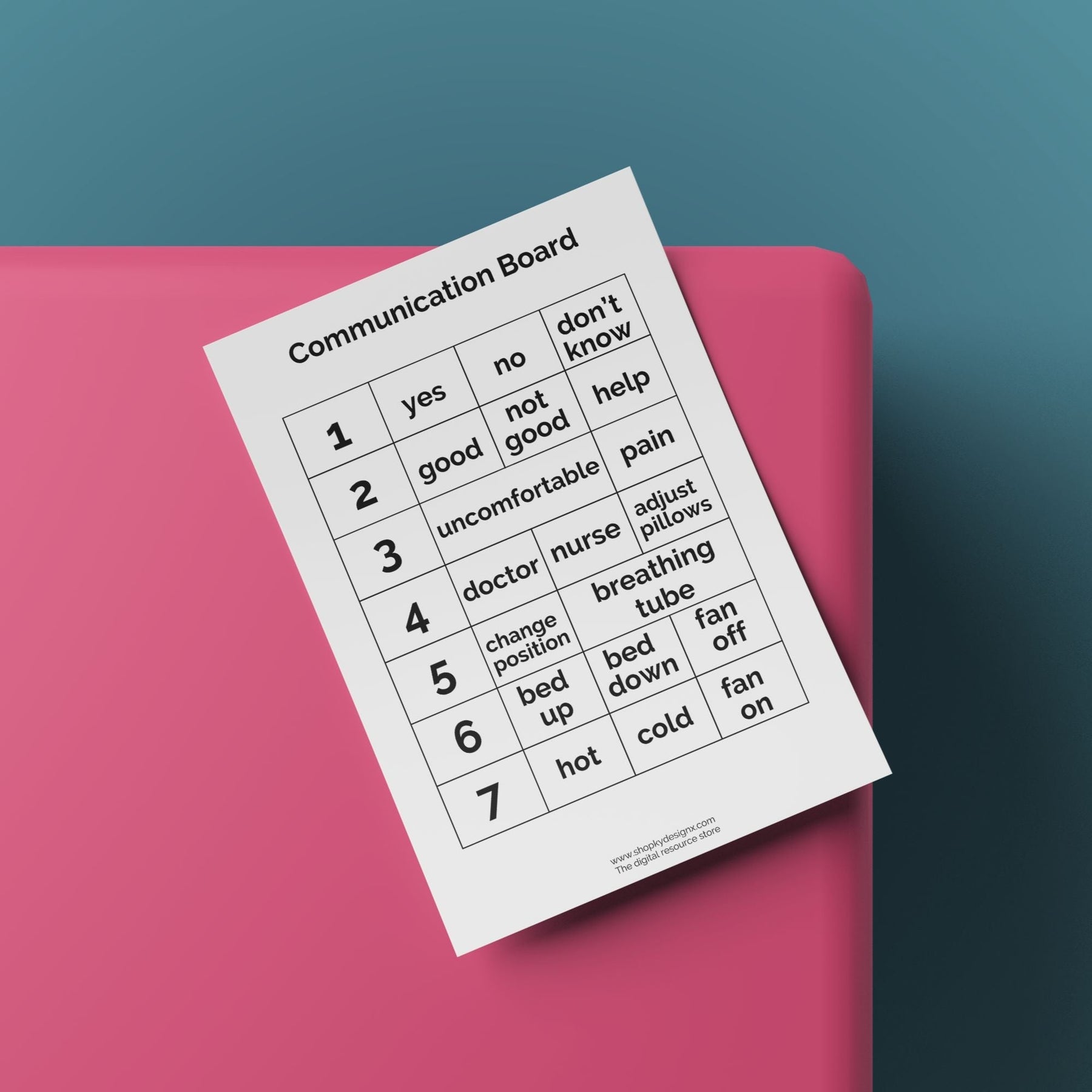 Printable Communication Boards for Critical Care - KY designX
