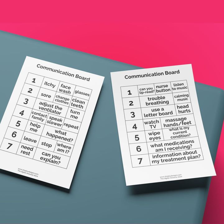 Printable Communication Boards for Critical Care - KY designX