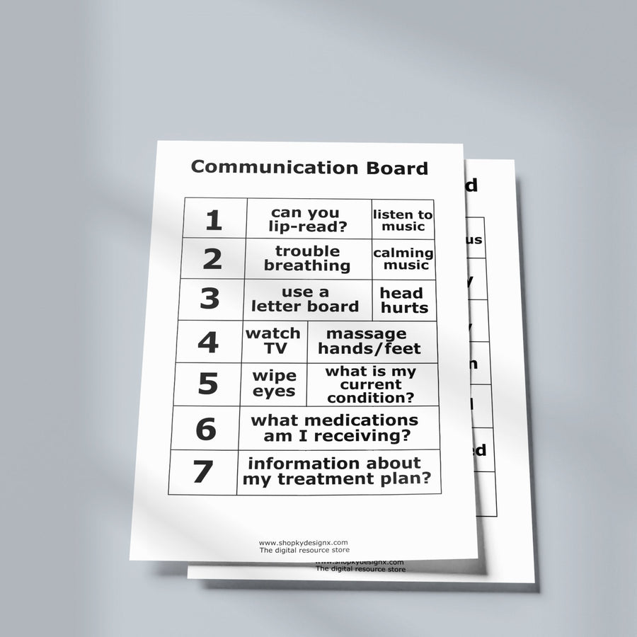 Printable ICU Communication Boards for Ventilator Users - KY designX