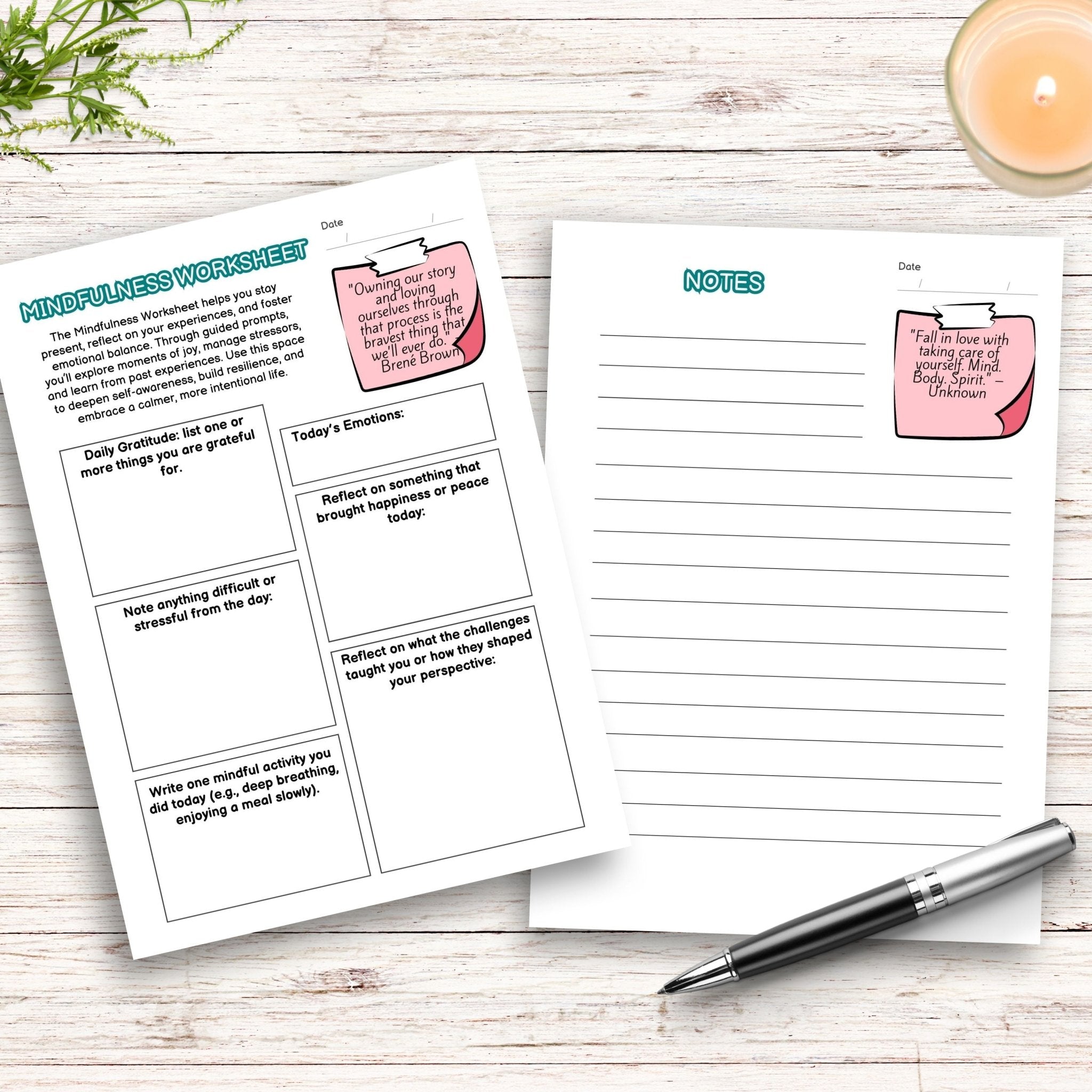Printable Mindfulness Worksheet for Daily Reflection - KY designX