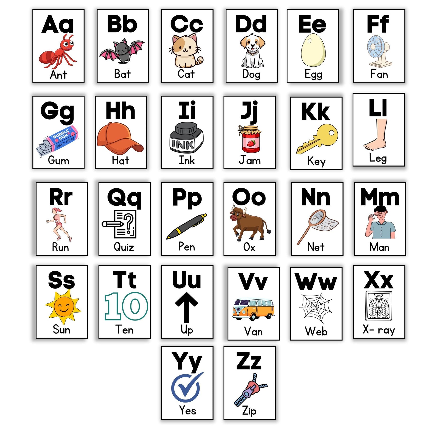 Printable Phonics Alphabet flashcards Set - KY designX