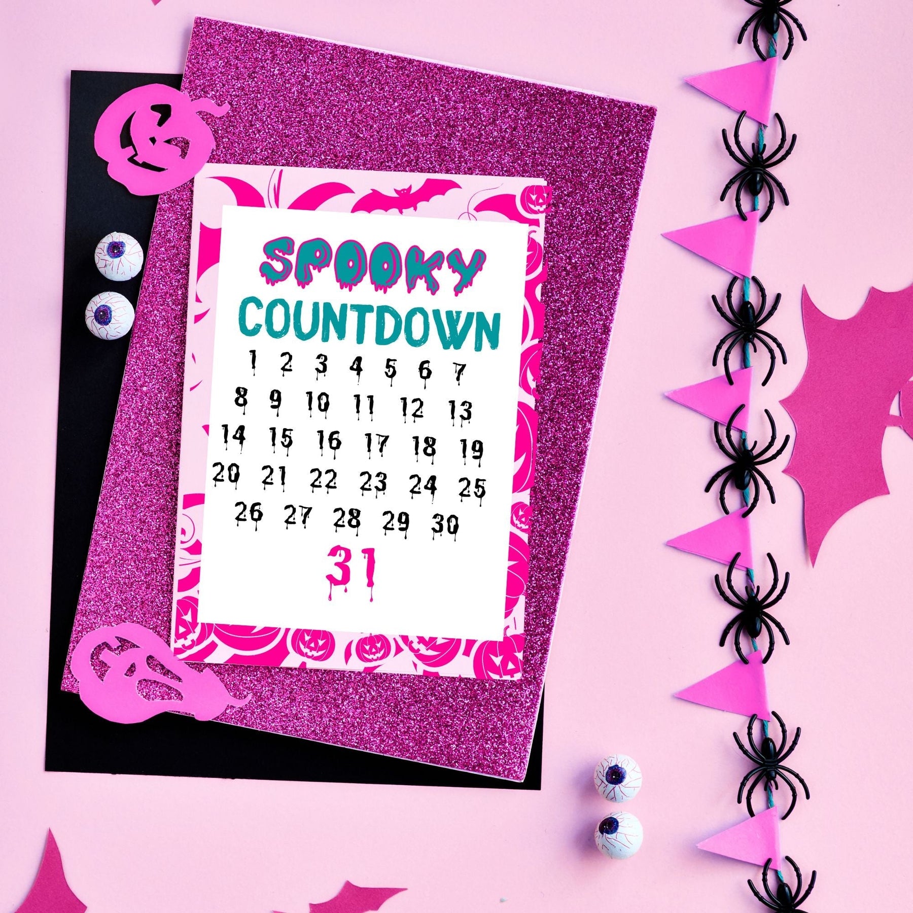 printable pink Halloween countdown - KY designX